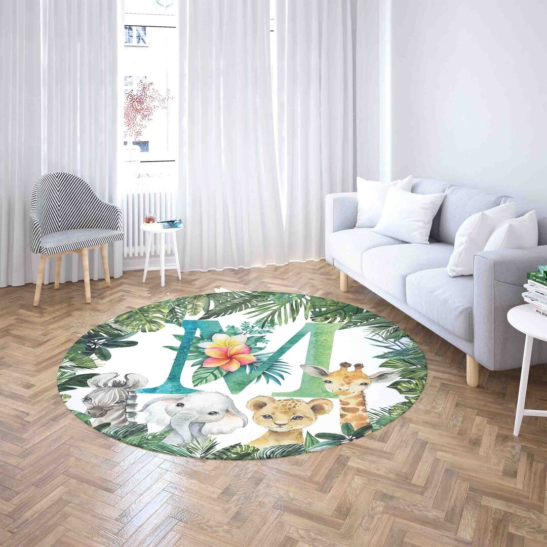 Custom Alphabet Round Rug Tropical Jungle Nursery Mat Baby - Etsy