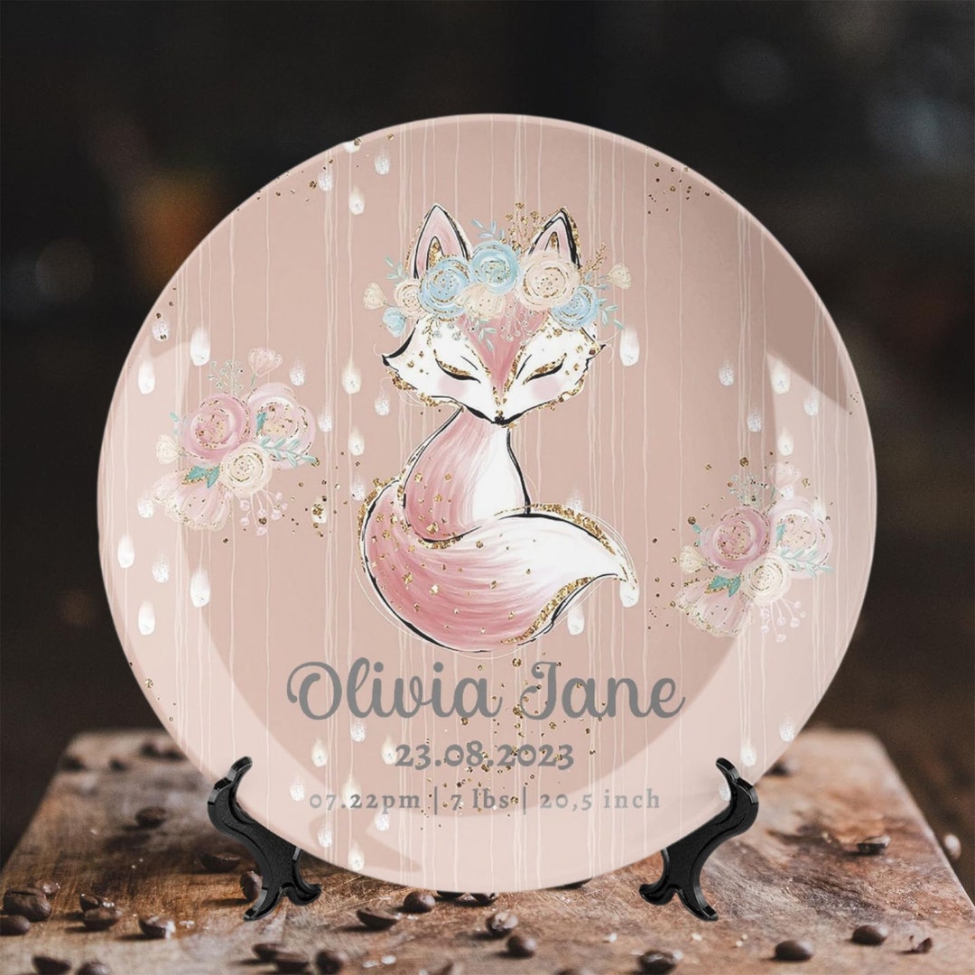 Baby Fox Custom Name Plate Keepsake Birth Announcement Sign Baby Stats ...