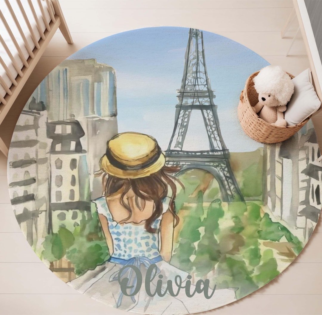 Eiffel Tower Round Rug Romantic Paris Carpet Valentines Gift for Her ...