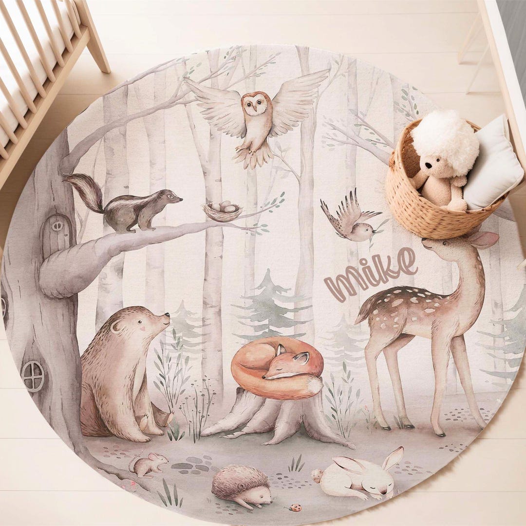 Woodland Animals Rug Forest Animal Nursery Carpet Baby Room Playmat ...