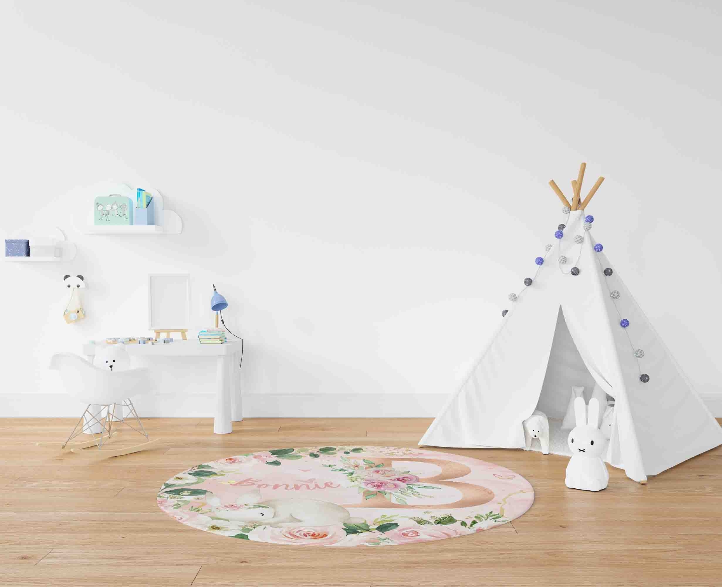 Custom Alphabet Round Rug Floral Letter Nursery Mat Rose - Etsy UK