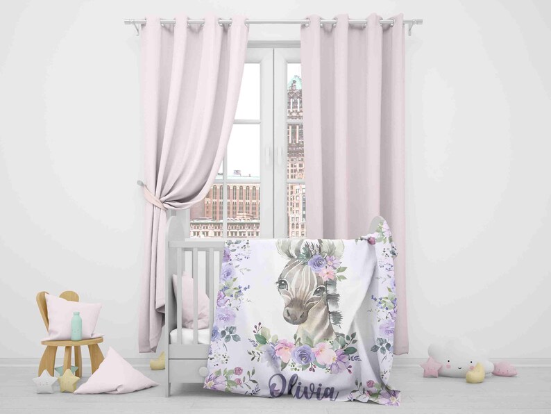 Zebra Baby Blanket, Safari Animal Custom Name Throw, Purple Rose Floral ...