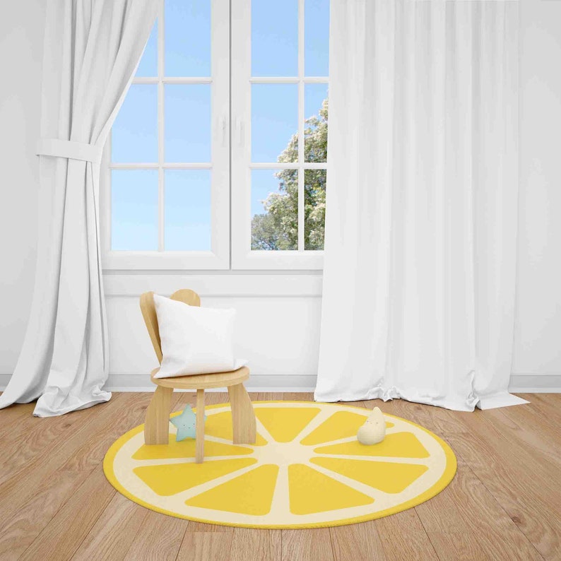 Lemon Slice Round Rug, Yellow Fruit Kitchen Mat - Etsy