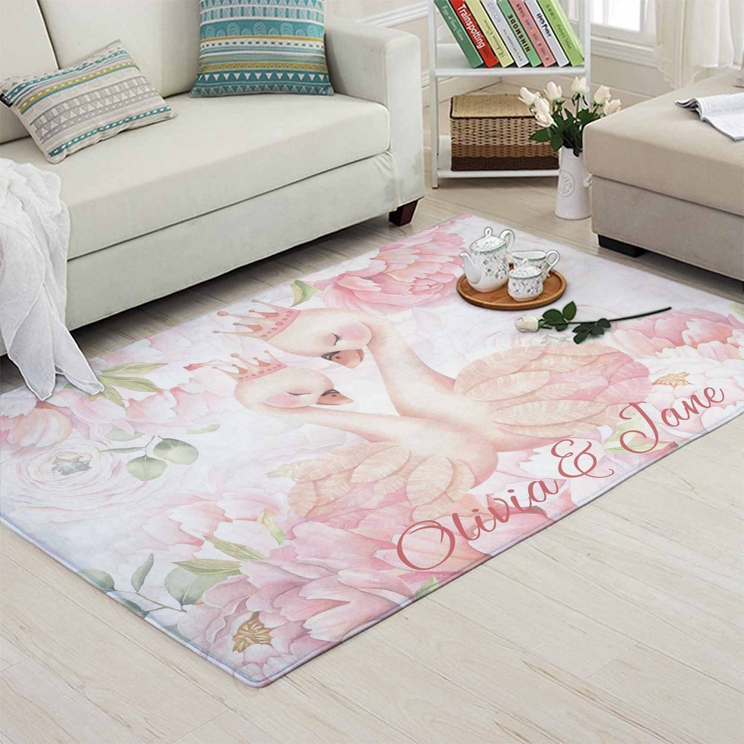 Princess Swan Nursery Rug Pink Peony Little Princess Carpet Twin Sister ...