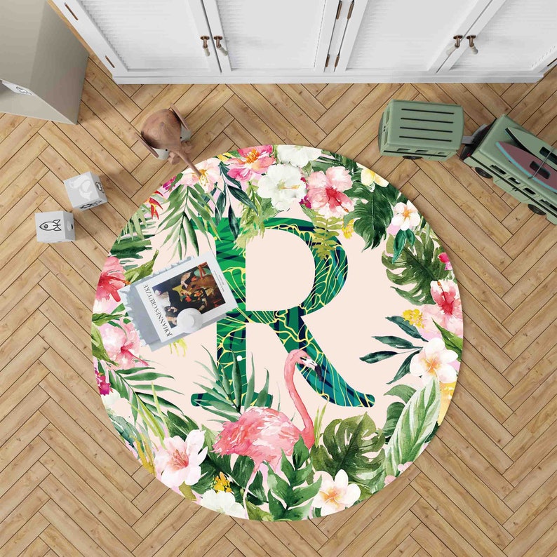 Custom Alphabet Round Rug Tropical Flamingo Nursery Mat - Etsy