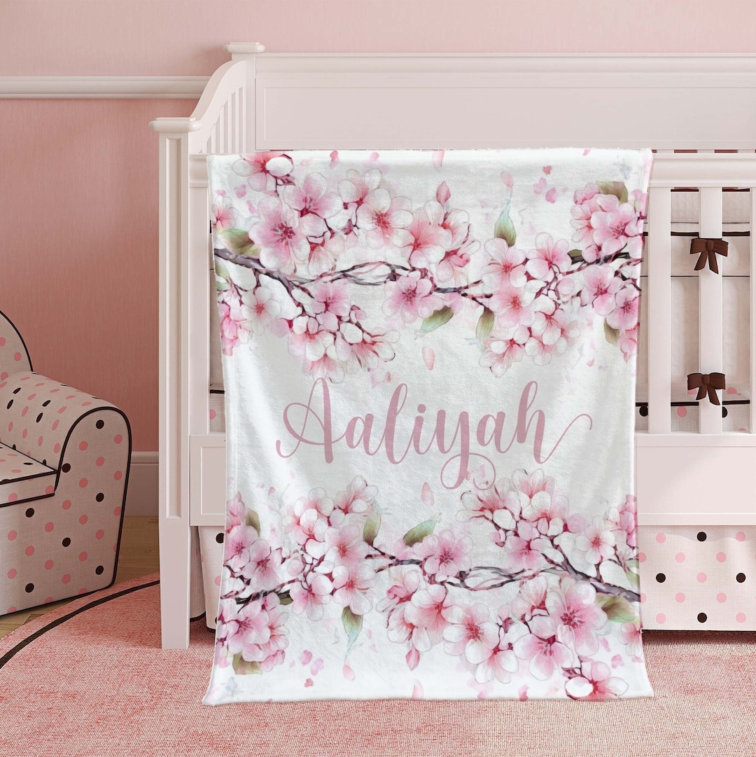 Cherry Blossom Blanket, Personalized Baby Blanket, Custom Name Nursery ...
