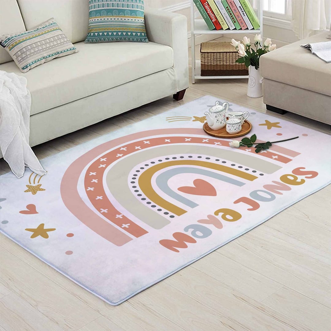 Boho Rainbow Nursery Rug, Personalized Baby Shower Gift, Custom Baby ...