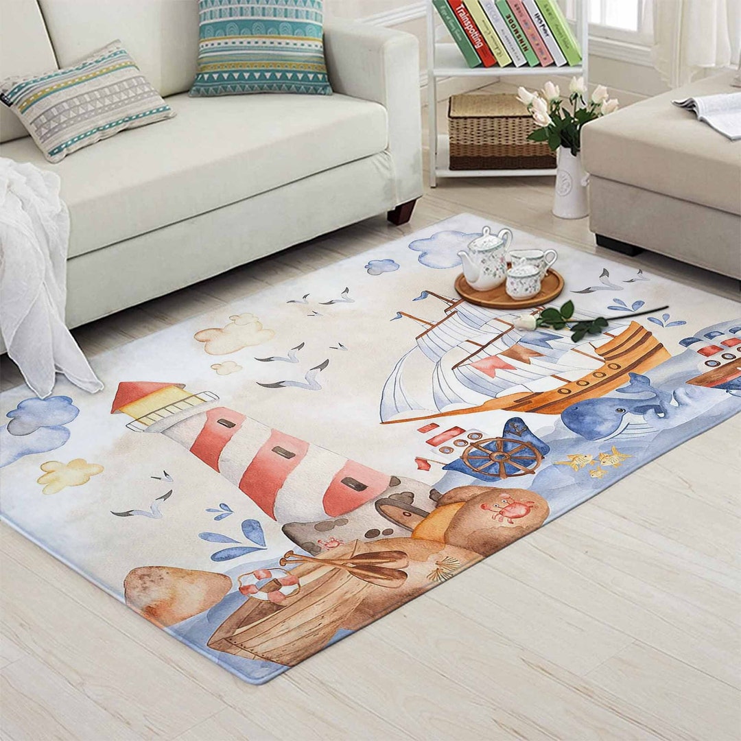Nautical Nursery Rug Sea World Carpet Custom Nursery Mat Baby Boys Room ...