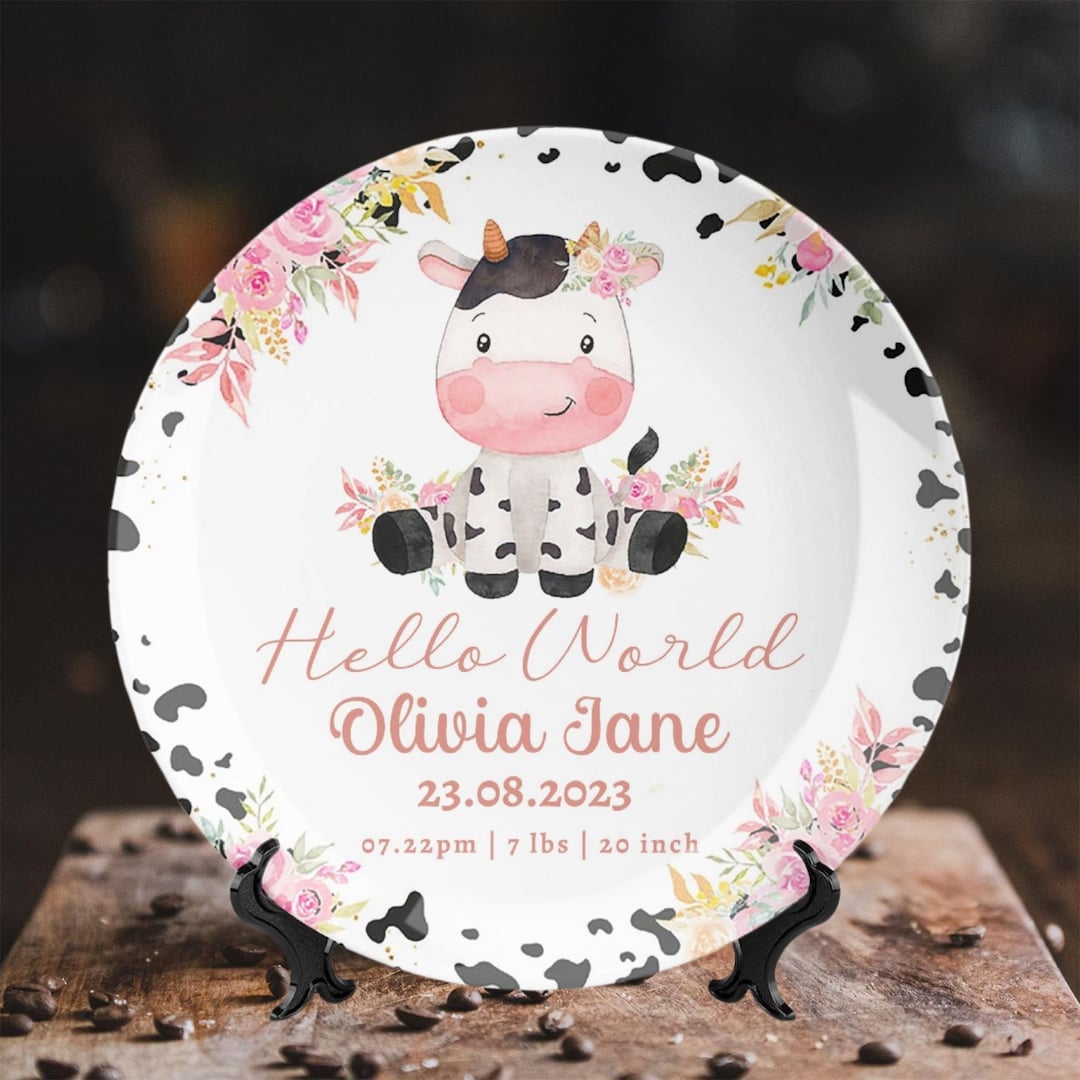 Baby Cow Custom Name Plate Keepsake Birth Announcement Sign Baby Stats ...