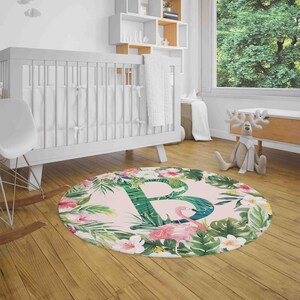 Custom Alphabet Round Rug, Tropical Flamingo Nursery Mat, Summer ...