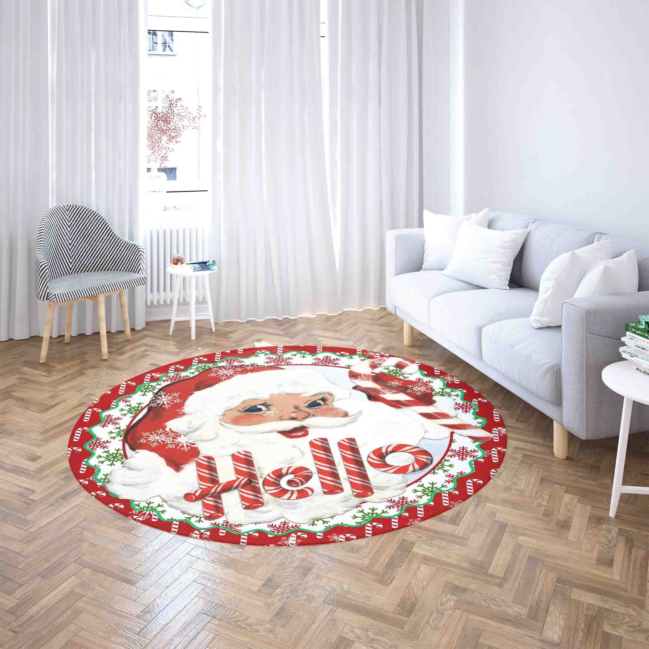 Hello Santa Carpet Rug, Merry Christmas Candy Mat, Winter Xmas Home ...
