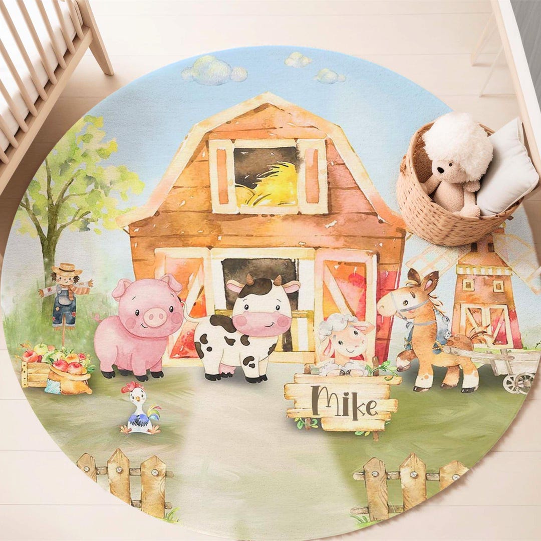 Farm Animals Nursery Rug Baby Boy Room Decor Spring Floral Carpet ...