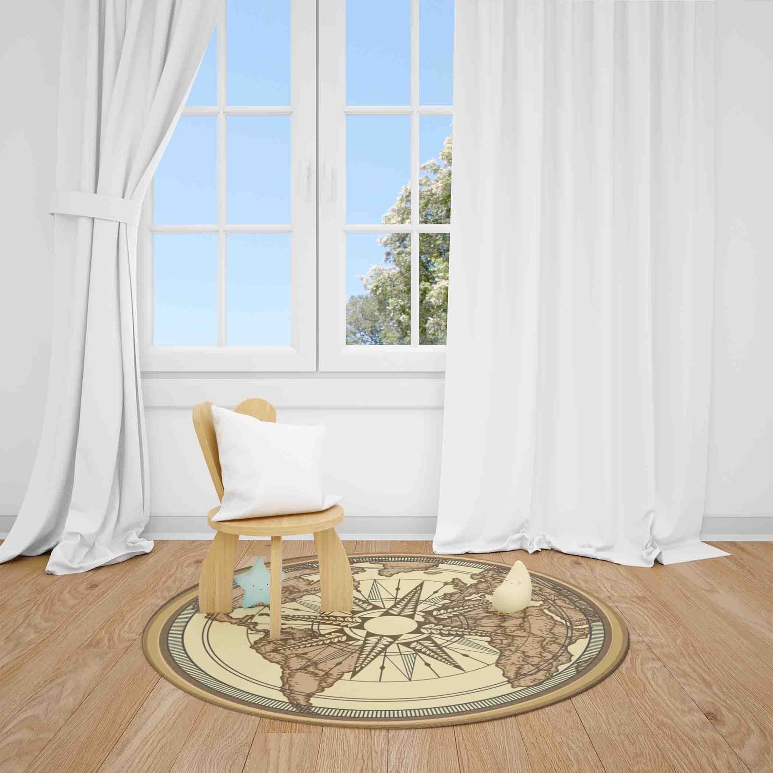 World Map Compass Round Rug, Travel Lover Gift, Adventurer Home Decor ...