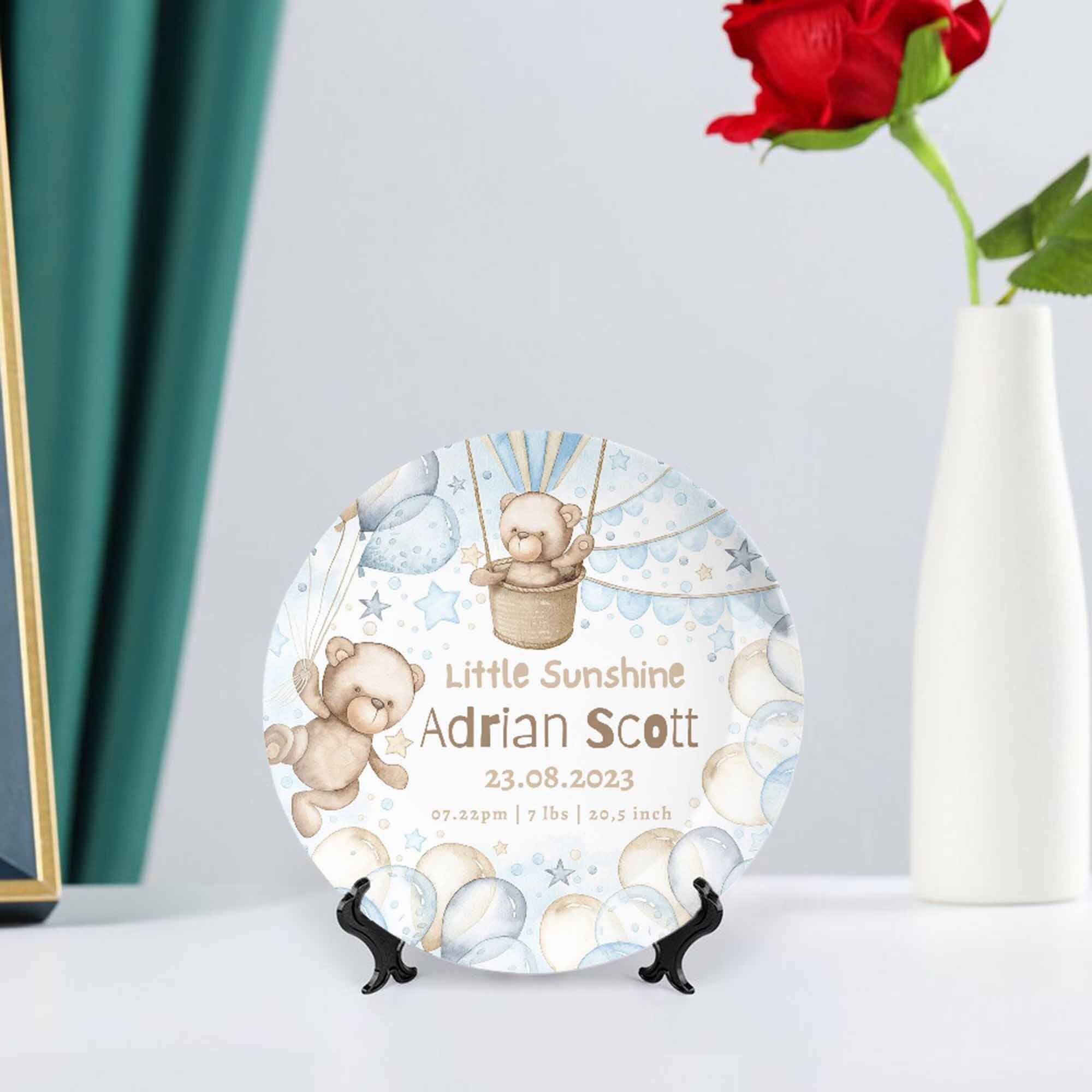 Baby Announcement Sign Birth Stats Customized Plate Teddy Bear Custom ...
