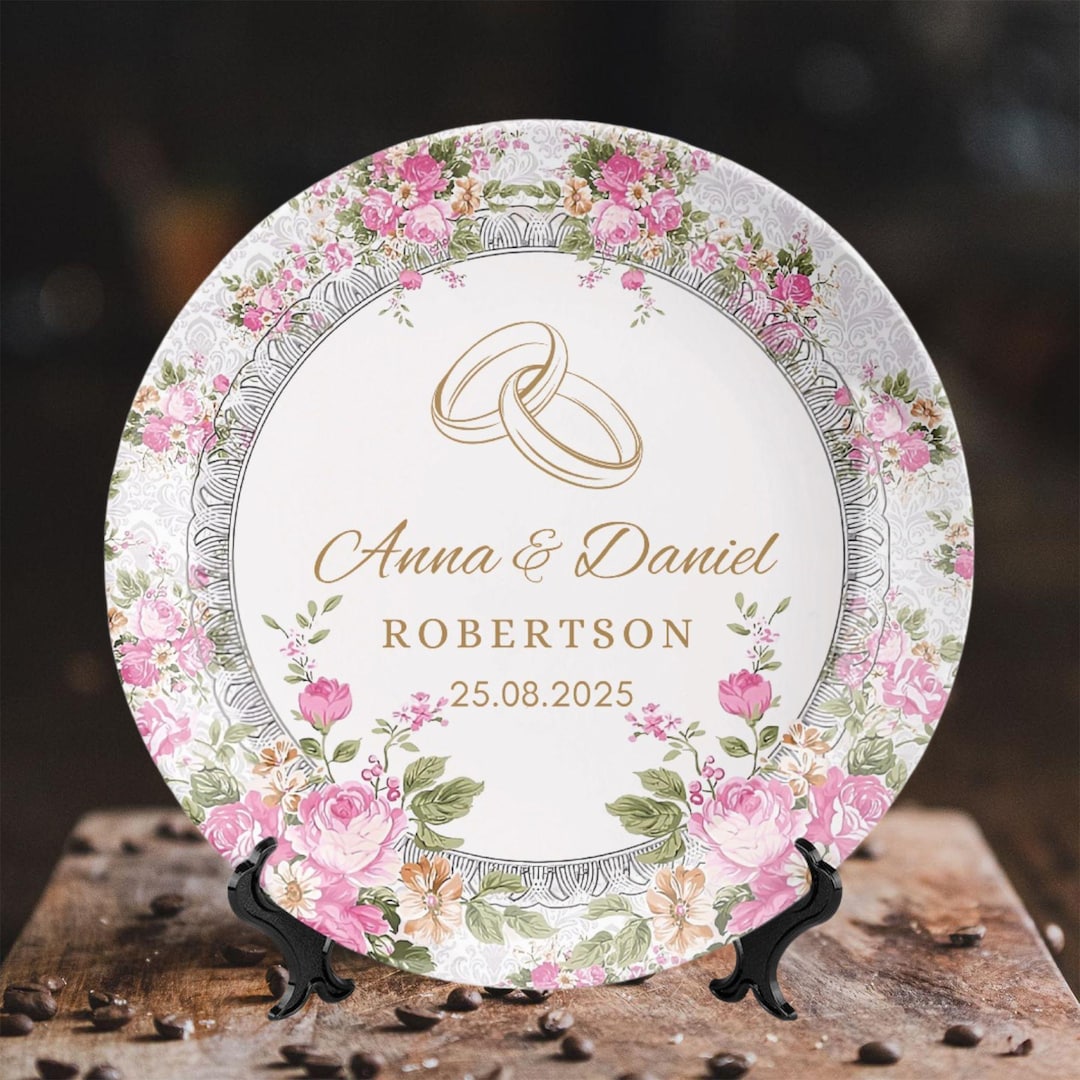 Personalized Floral Wedding Plate, Mr Mrs Anniversary Gift - Etsy