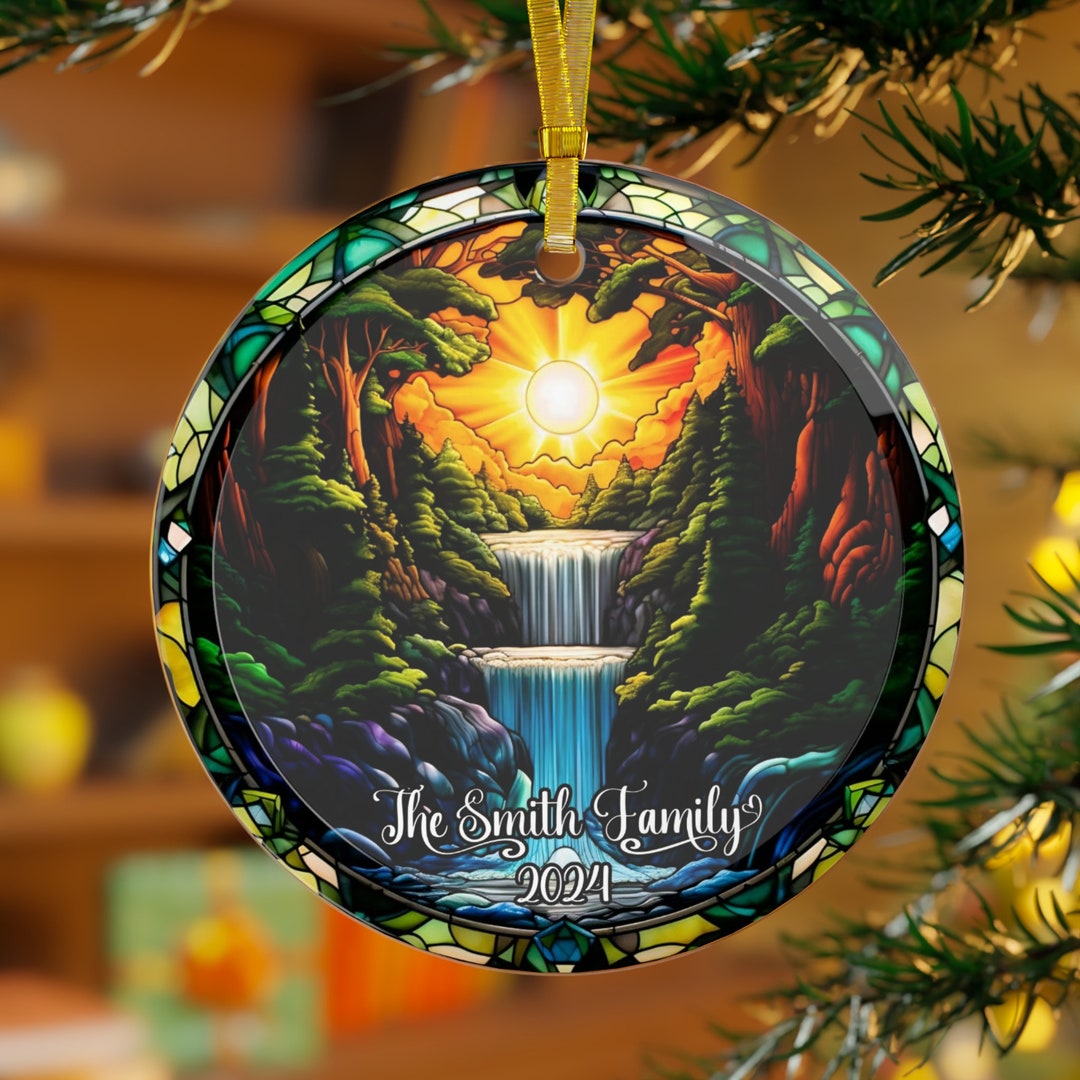Waterfall Sunrise Family Name Ornament Outdoor Adventure Personalized ...