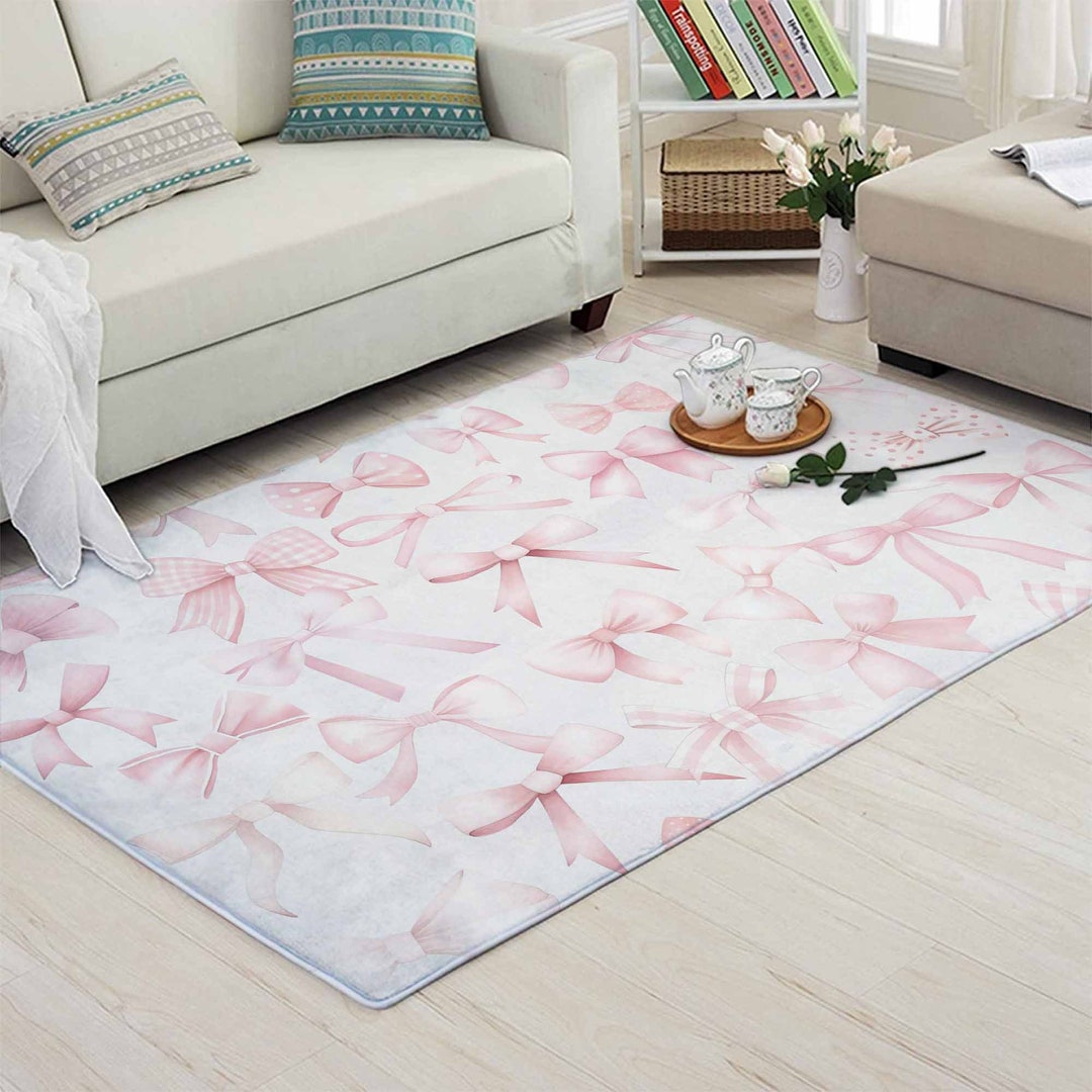 Pink Bow Rug Coquette Room Decor Nursery Carpet Balletcore Kids ...