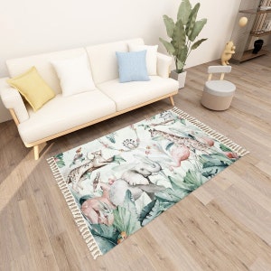 African Animals Cotton Rug Safari Animal Tassel Carpet Custom Name ...