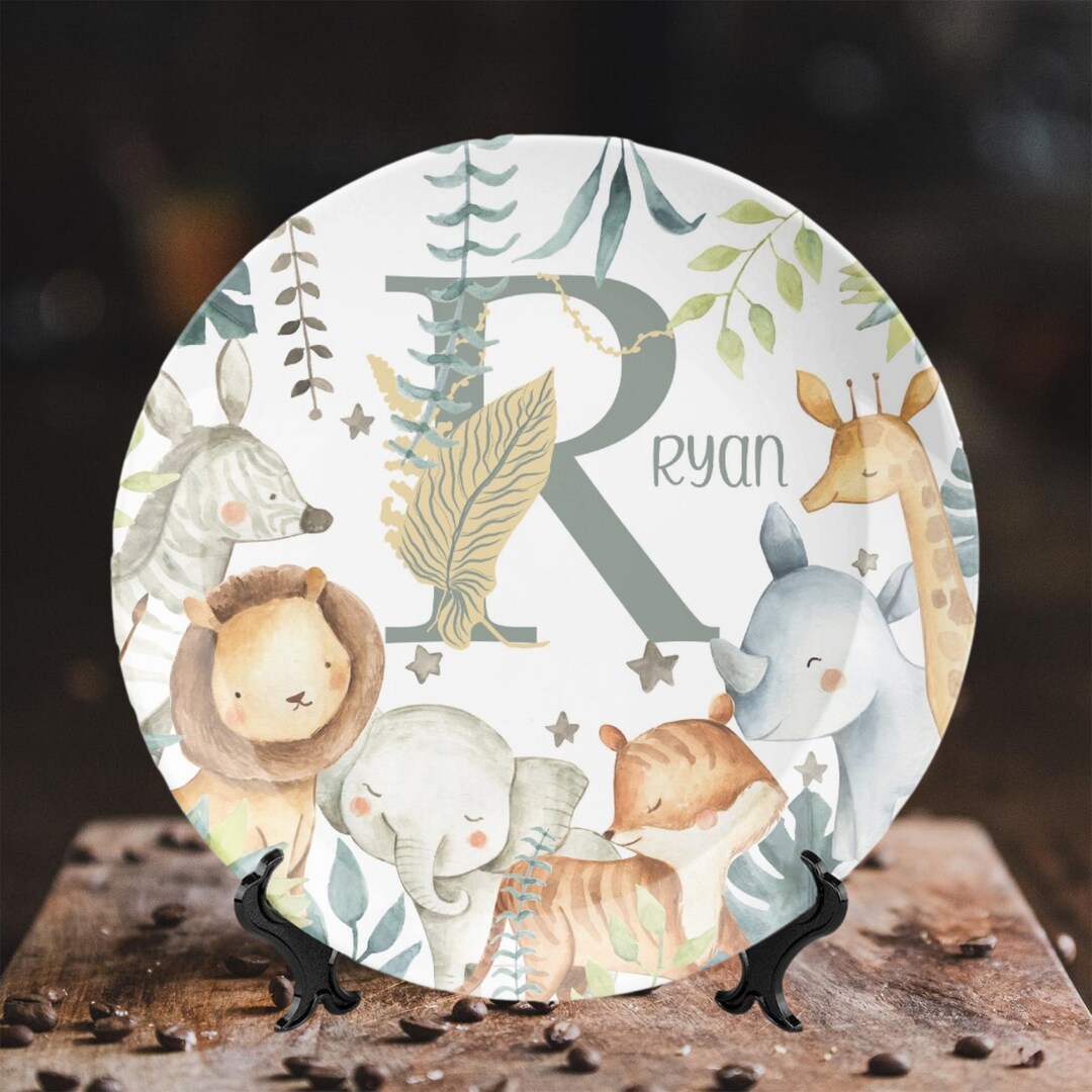 Safari Animal Custom Alphabet Plate Keepsake Kids Birthday Gift Baby ...