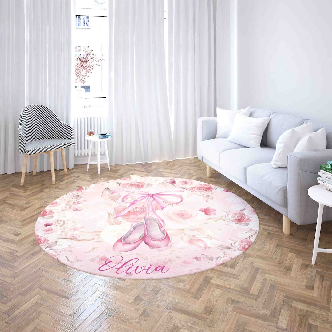 Pink Ballerina Round Rug, Fairytale Dance Nursery Carpet, Personalised ...