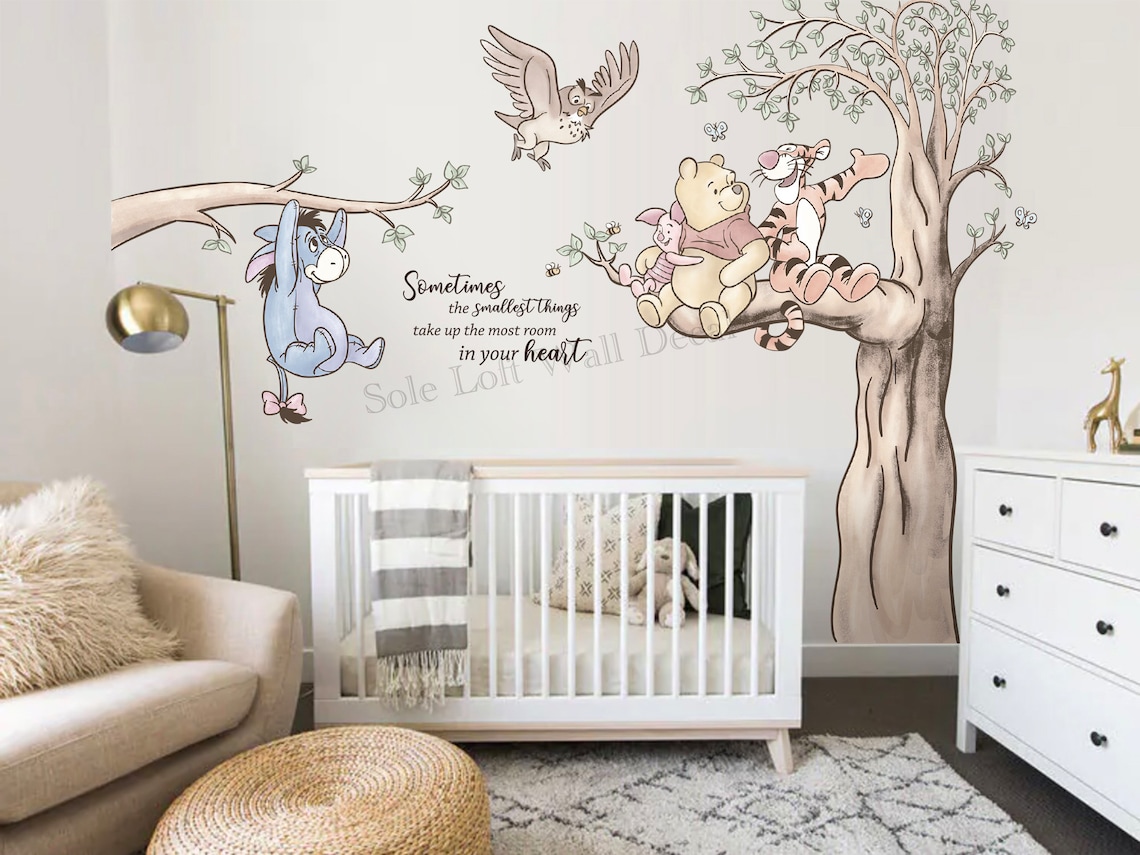 Winnie the Pooh and Friends on Tree With Quote Nursery Wall - Etsy
