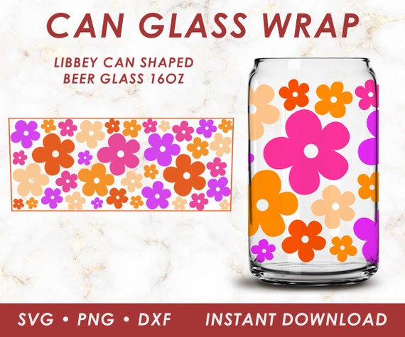 Groovy Flower Can Glass Tumbler Wrap Svg 16 Oz Libbey Glass - Etsy