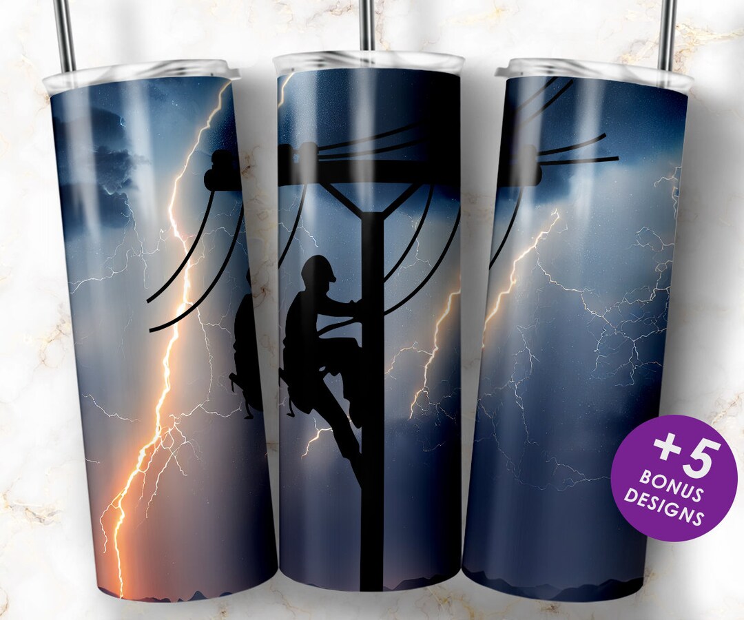 Lineman Lightning, 20oz Skinny Tumbler Sublimation Designs for Straight ...