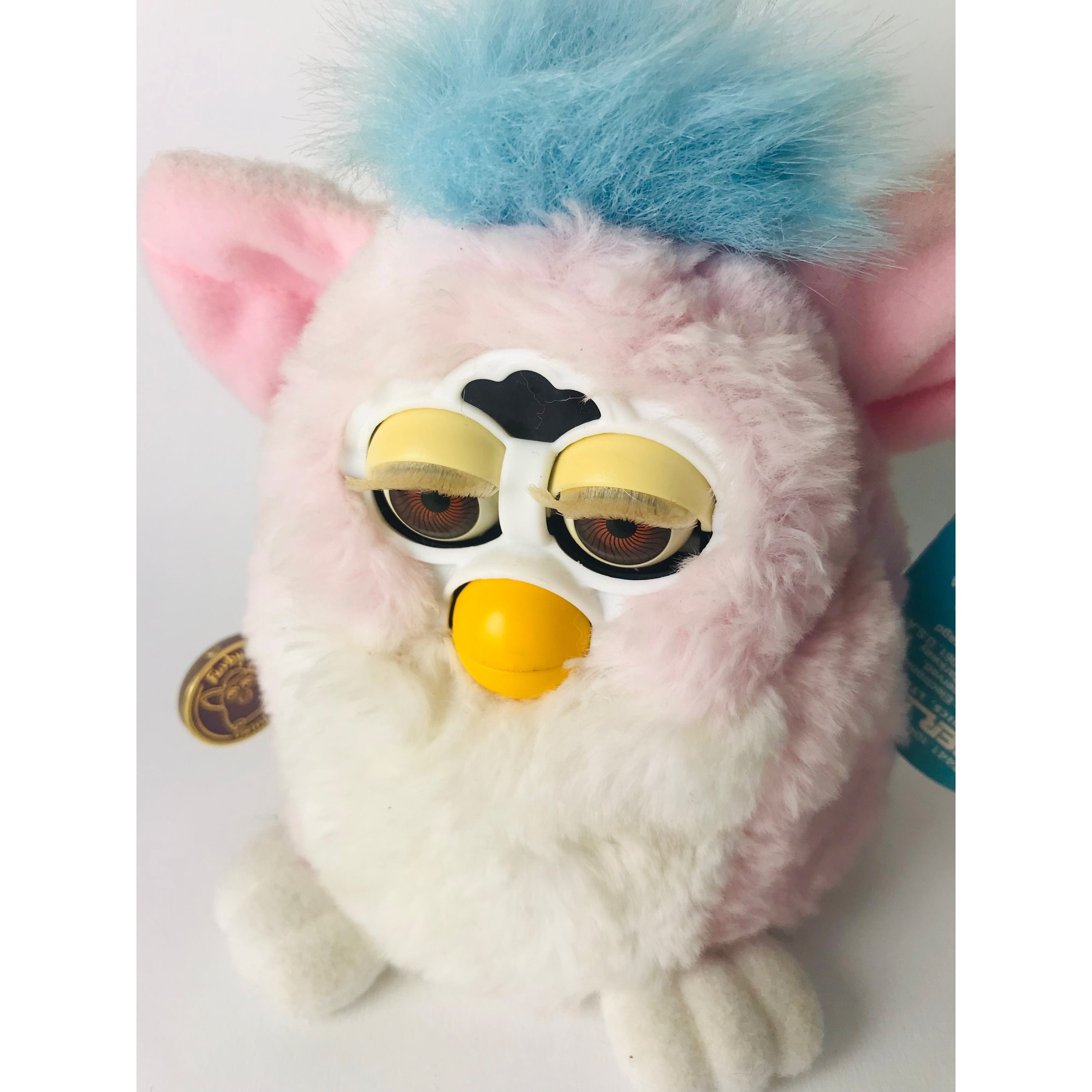 Furby Baby 1999 Baby Pink White Blue With Brown Eyes Vintage Furby Babies Furby Plush Electronic ...