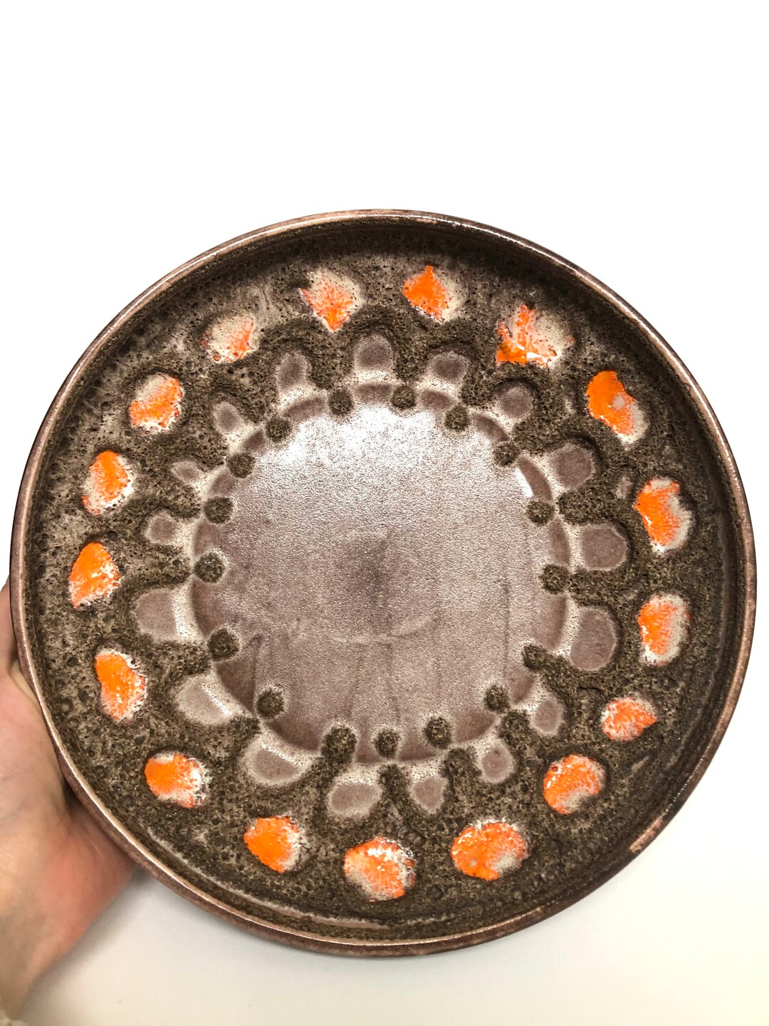 Strehla Fat Lava Bowl Ceramic Orange Brown 1960s Handmade Vintage Mid ...