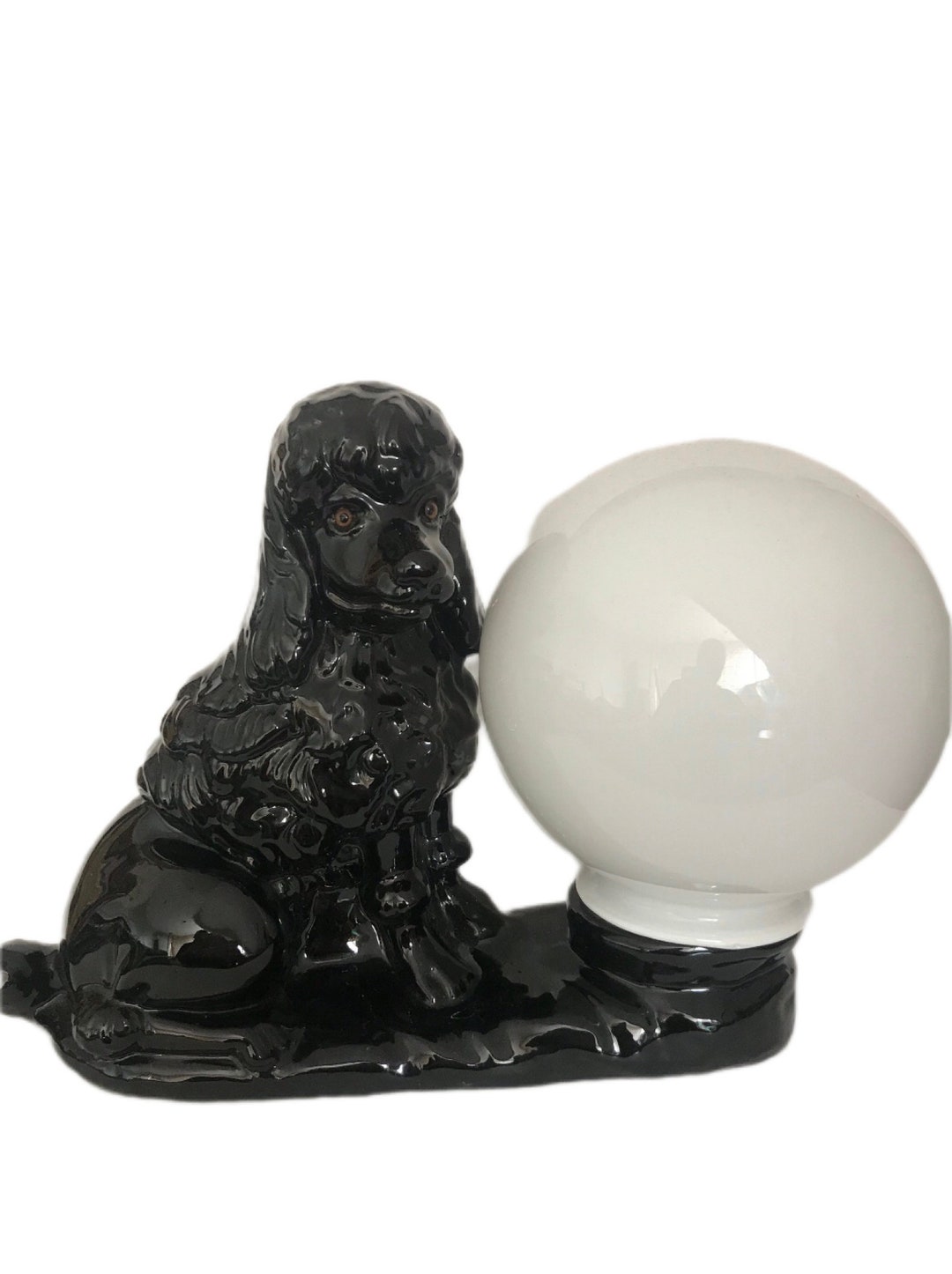 1980s Lamp Poodle Dog Ceramic Black Very Rare Lamp Glass Ball Unique 80 ...