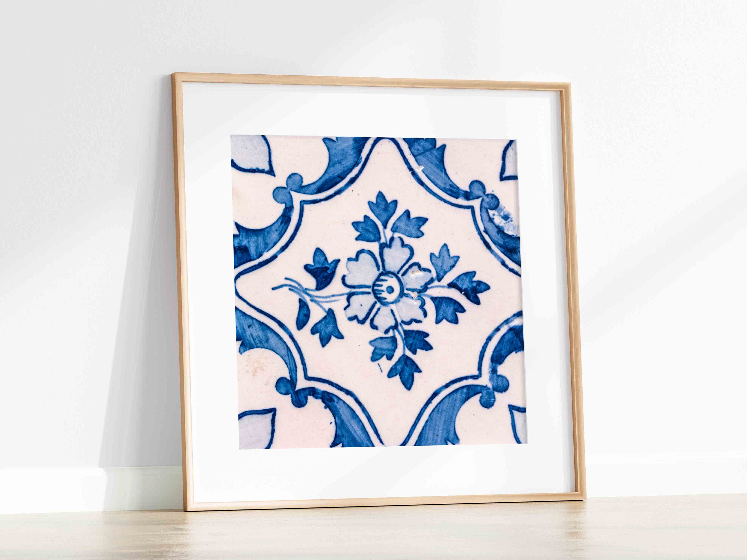 Printable Navy Blue Art, Navy Blue Wall Art Digital Download, Blue Tile ...