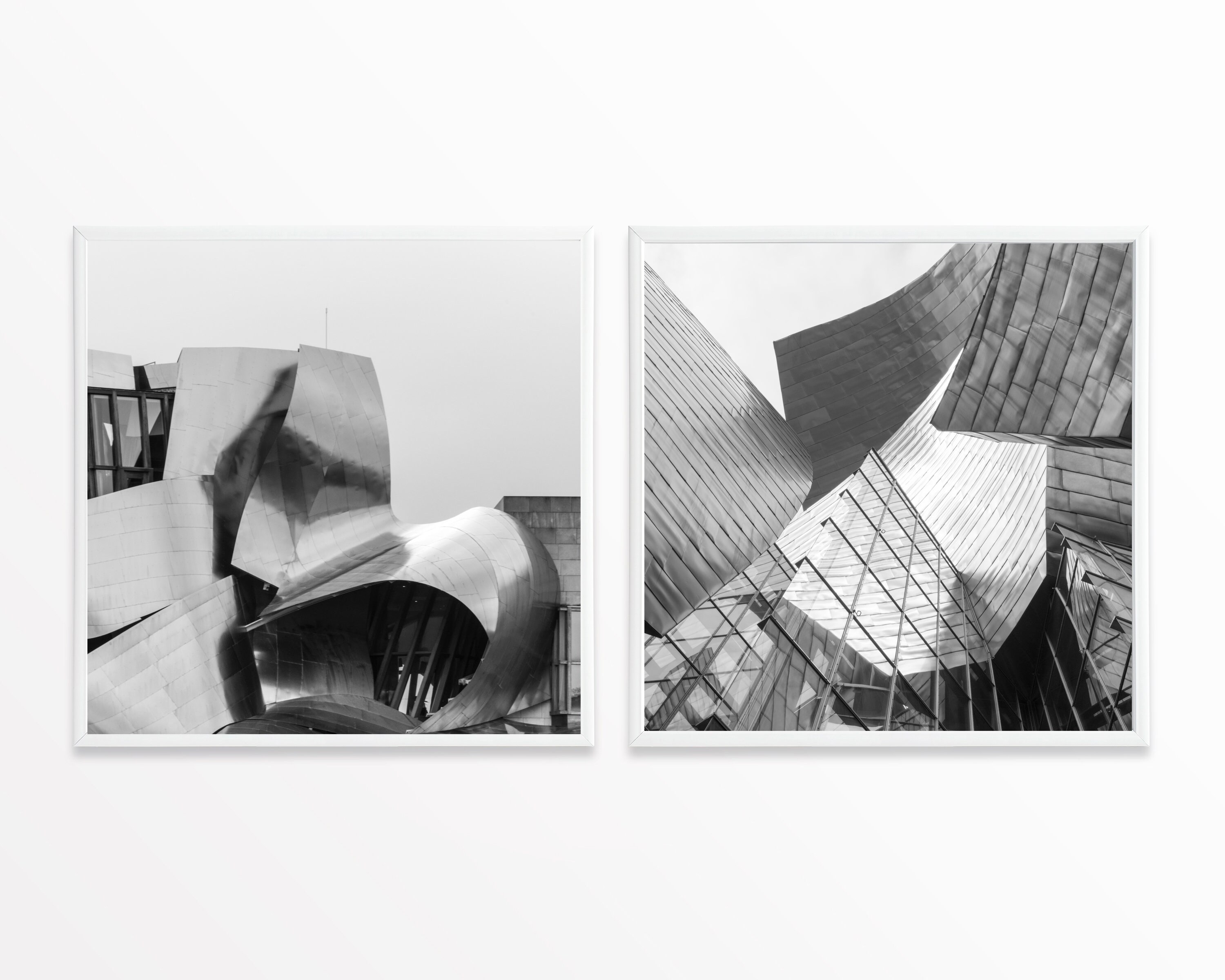 Set of 2 Black and White Architecture Prints, Square Photography ...