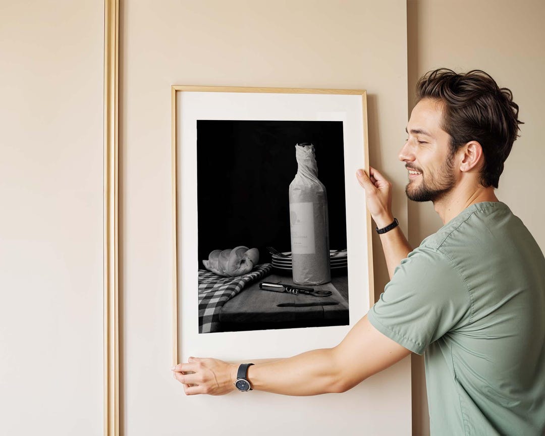 Tasting Wine Poster, Wine Bottle Print, Black and White Photo Instant ...