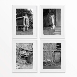 Set of 4 Farmhouse Photo Prints: Rustic Black and White Landscape ...
