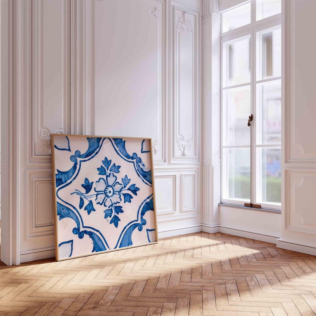 Printable Navy Blue Art, Navy Blue Wall Art Digital Download, Blue Tile ...