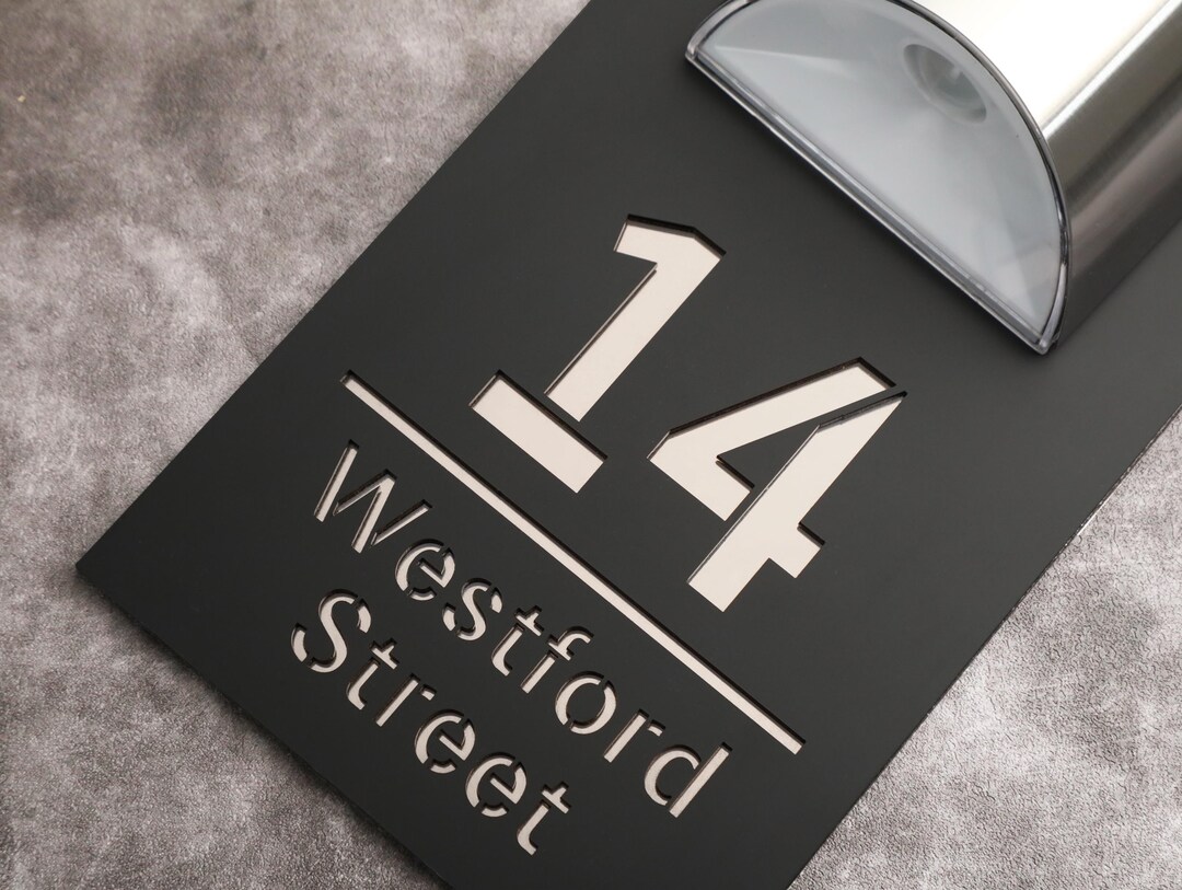 Black Mirror Acrylic House Sign, Personalized House Number Sign, LED ...
