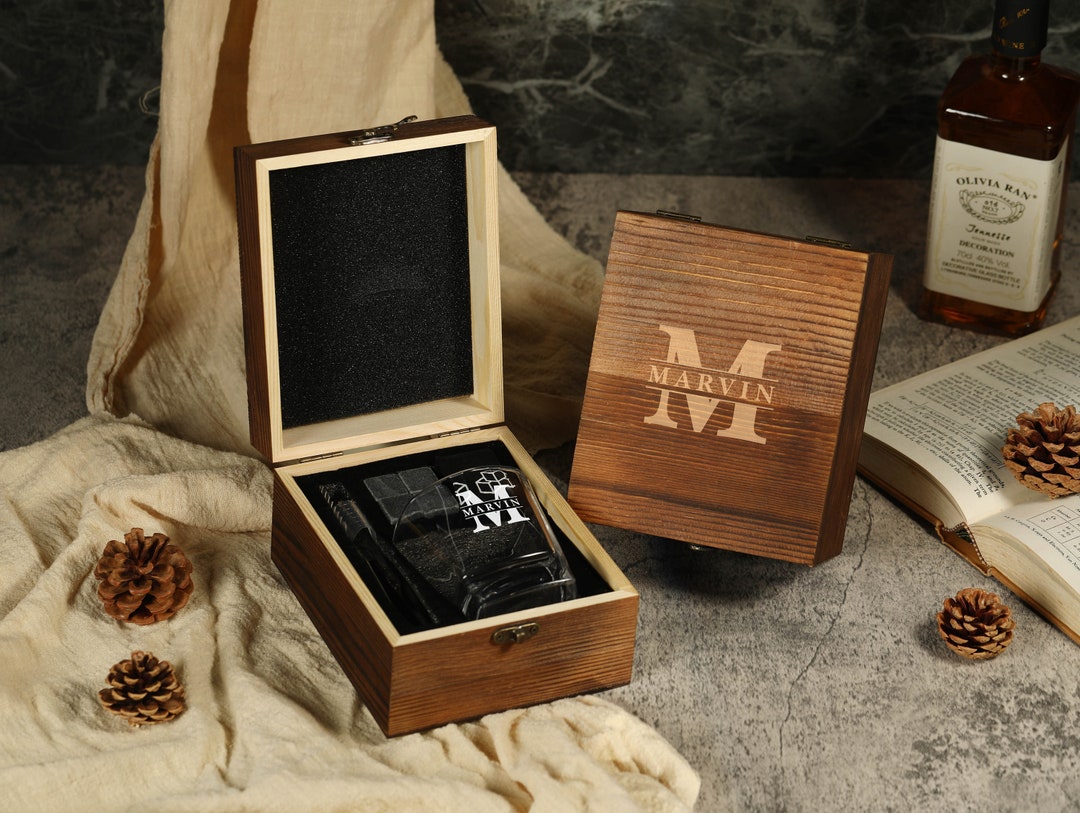 Personalized Whiskey Box,whiskey Glass Set, Father's Day Gift, Custom ...
