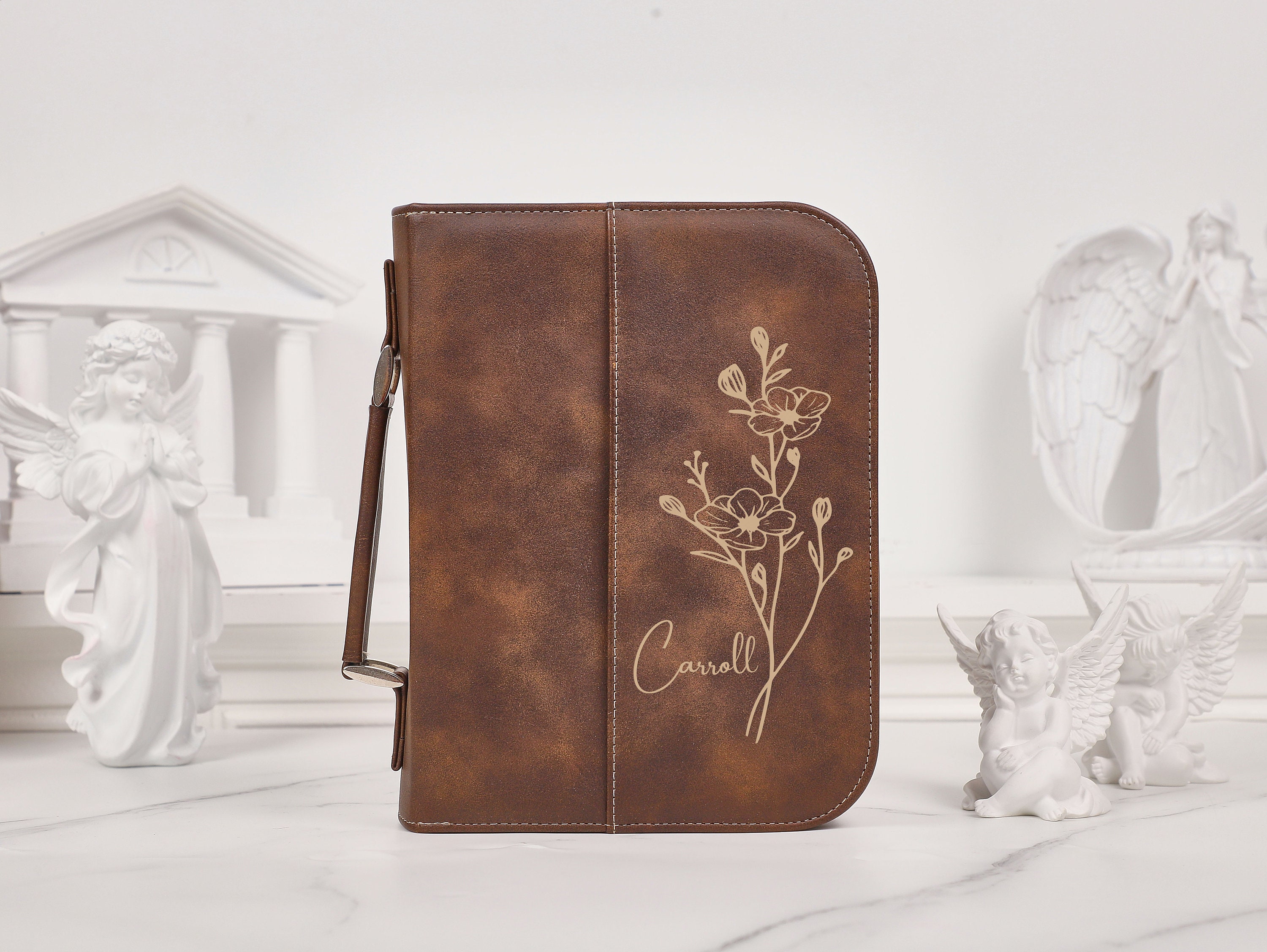 Custom Leather Bible Cover, Personalized Book Cover, Birth Flower ...