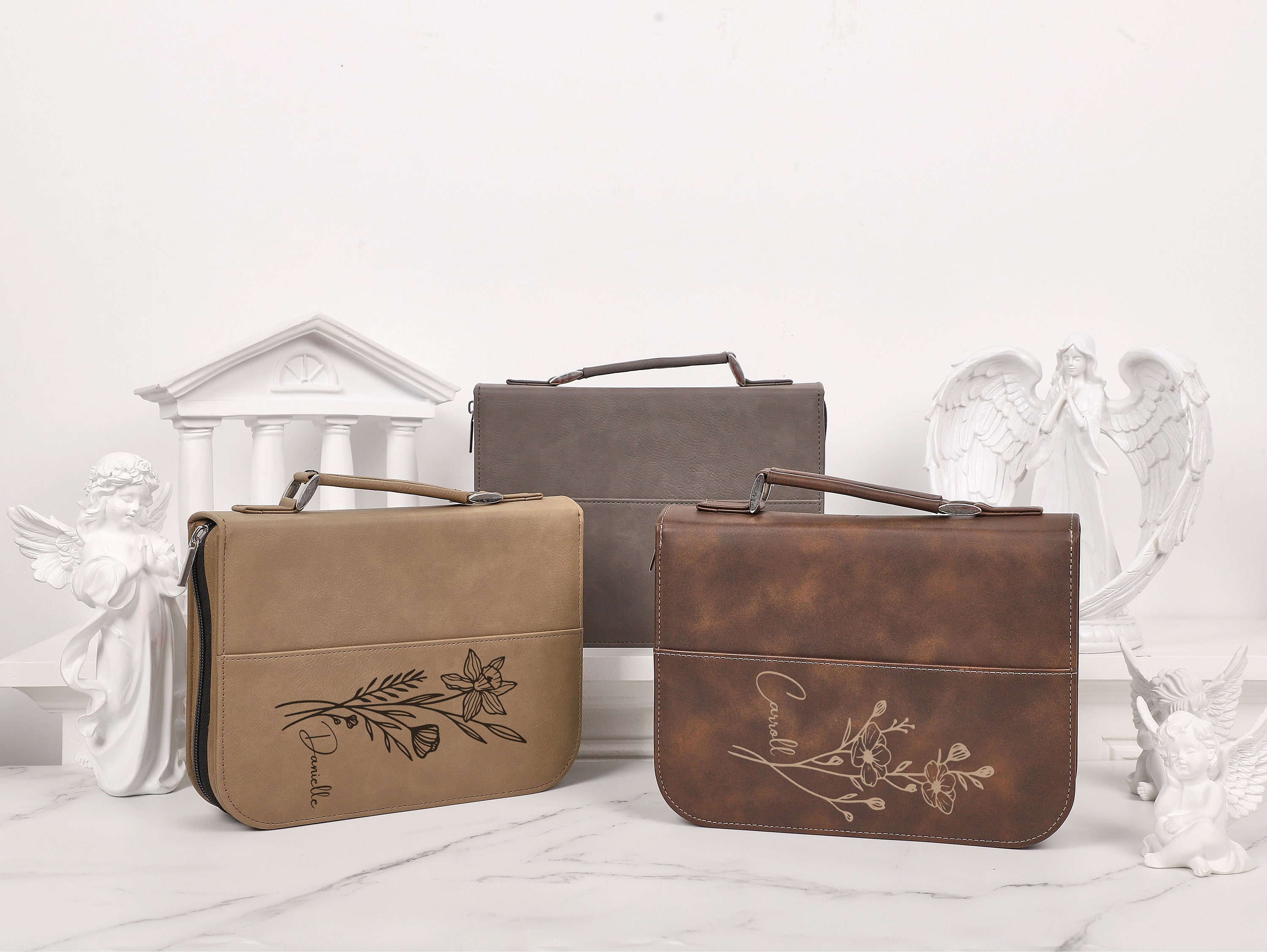 Custom Leather Bible Cover, Personalized Book Cover, Birth Flower ...