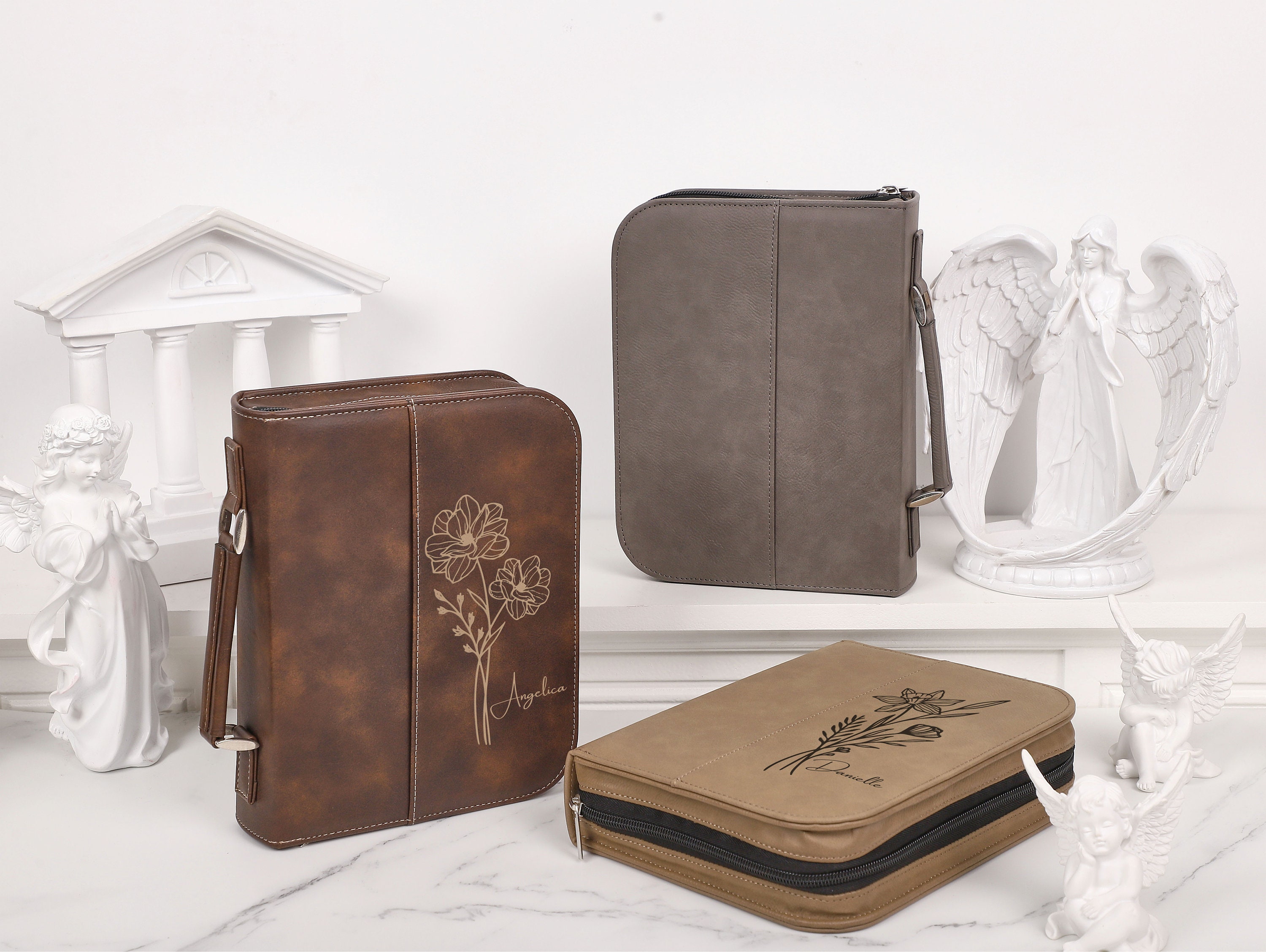 Custom Leather Bible Cover, Personalized Book Cover, Birth Flower ...