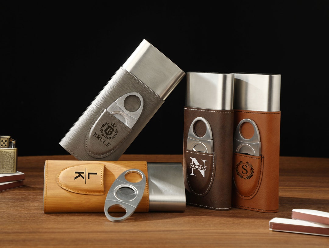 Personalized Cigar Case With Cutter, Engraved Cigar Case, Groomsmen ...