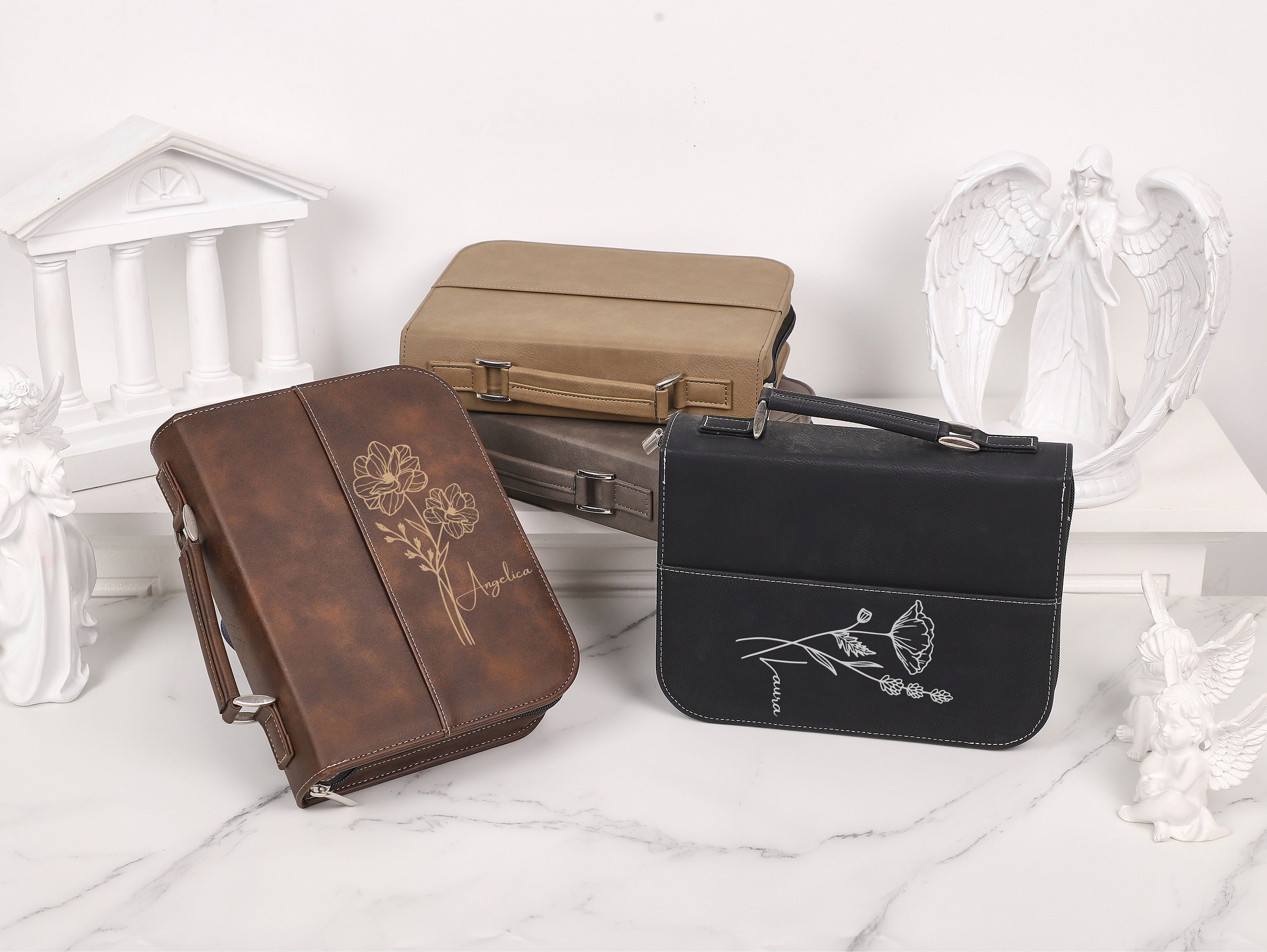 Custom Leather Bible Cover, Personalized Book Cover, Birth Flower ...