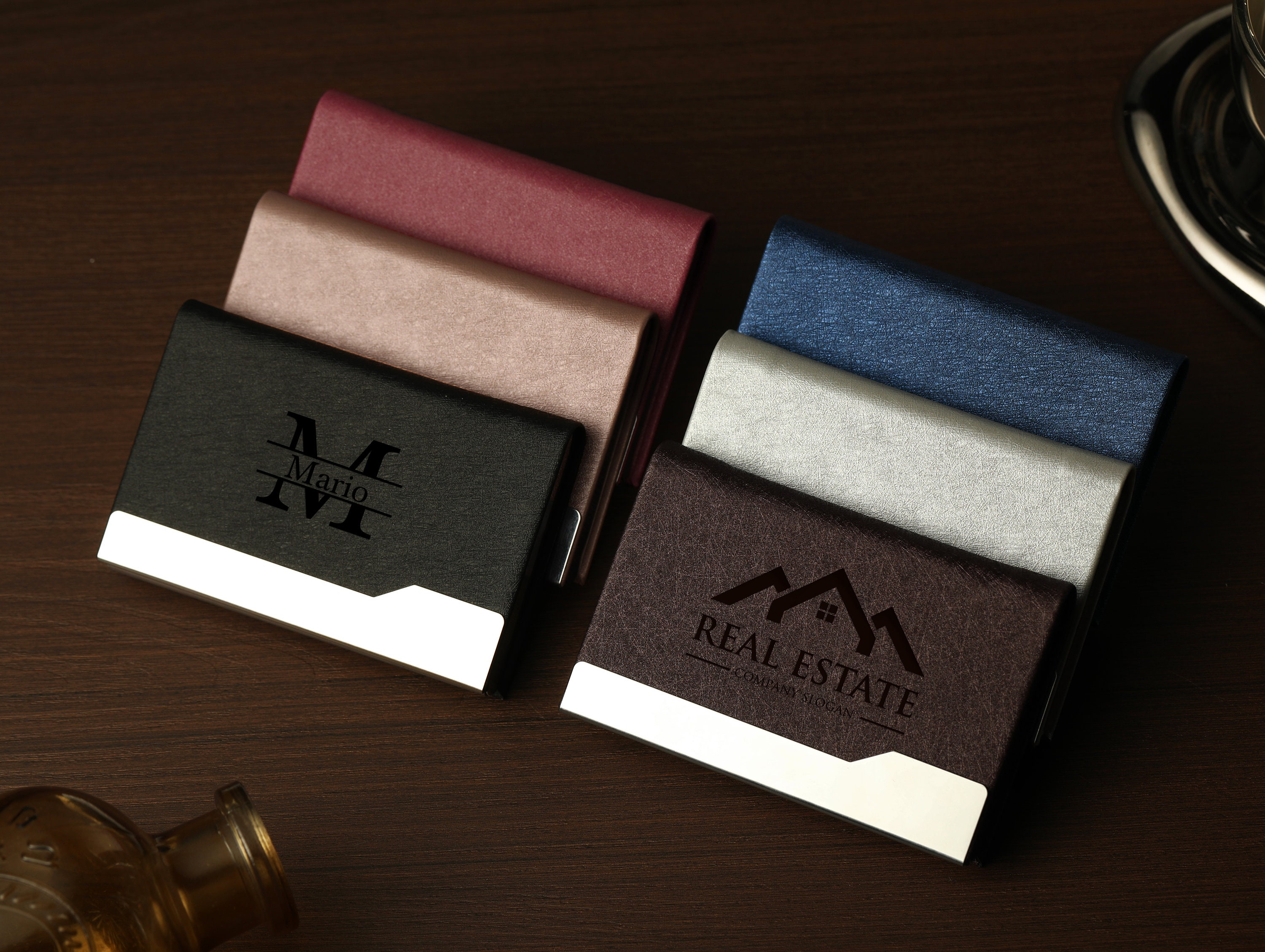 Personalised Leather Business Card Holder, Engraved Custom Name ...