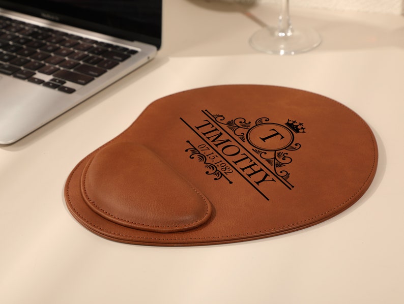 Custom Leather Mouse Pad With Wrist Rest, Gift for Dad, Boss Gift, Gift ...