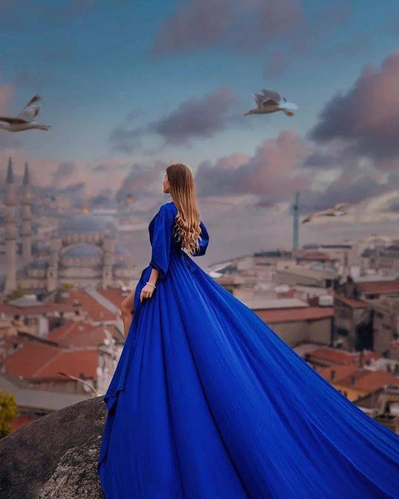 Full Sleeve Long Dress Flowy Long Train Photoshoot Dress Long - Etsy