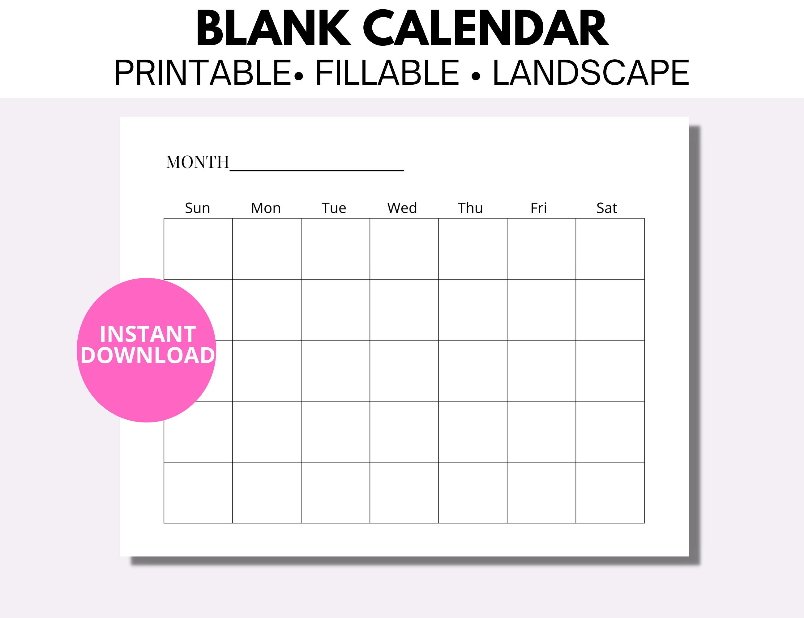 Blank Monthly Calendar| Minimalist Calendar| Printable and Fillable ...