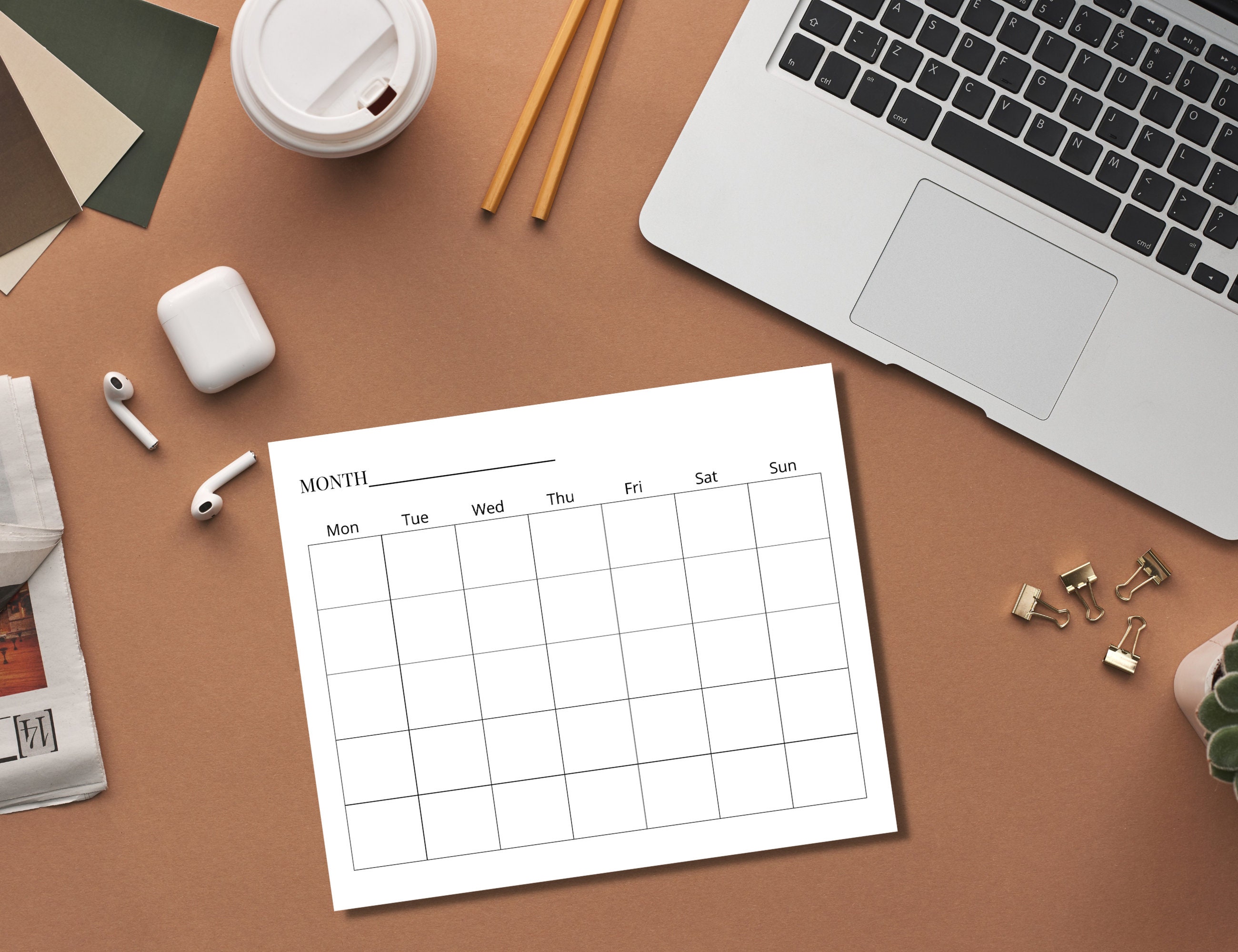 Blank Monthly Calendar| Minimalist Calendar| Printable and Fillable ...