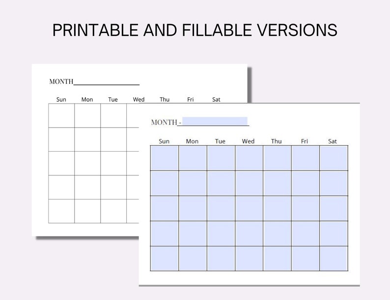 Blank Monthly Calendar| Minimalist Calendar| Printable and Fillable ...