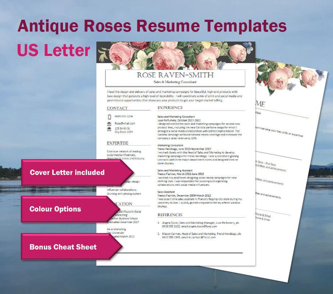 Antique Roses Resume Template Package for Word (US Letter Size) - Etsy