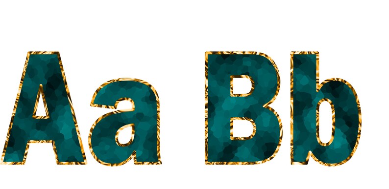 Gold and Cyan Alphabet Digital Clipart PNG File Format. - Etsy